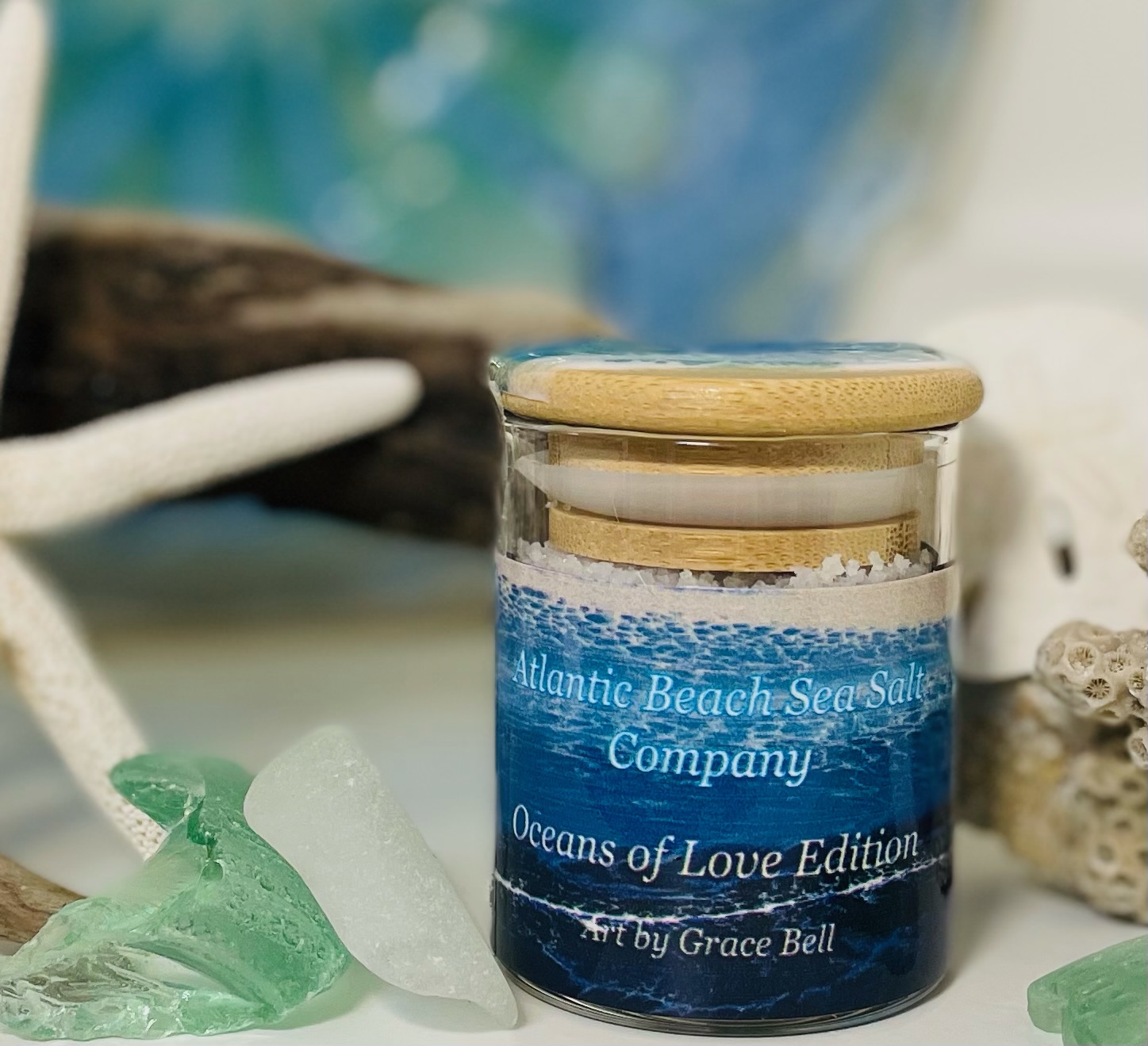 Oceans of Love Sea Salt Jar 2 oz - Atlantic Beach Sea Salt Company